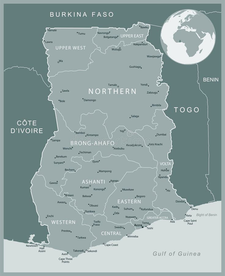 Ghana - Detailed Map with Administrative Divisions Country. Vector ...