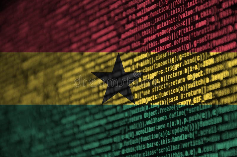 Ghana Flag is Depicted on the Screen with the Program Code. the Concept of Modern Technology and ...