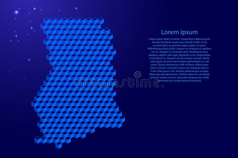 Ghana Map from 3D Classic Blue Color Cubes Isometric Abstract Concept ...