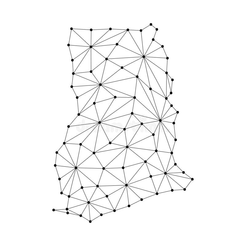 Ghana Map of Polygonal Mosaic Lines Network, Rays, Dots Illustration ...