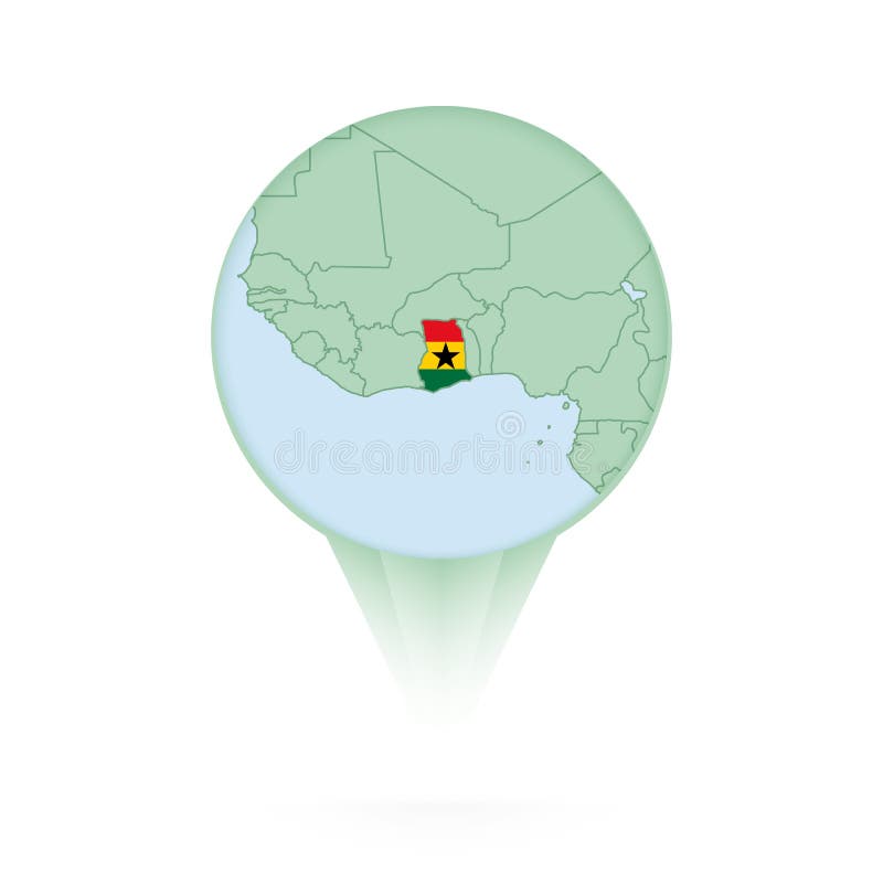 Ghana Map, Stylish Location Icon with Ghana Map and Flag Stock Vector ...