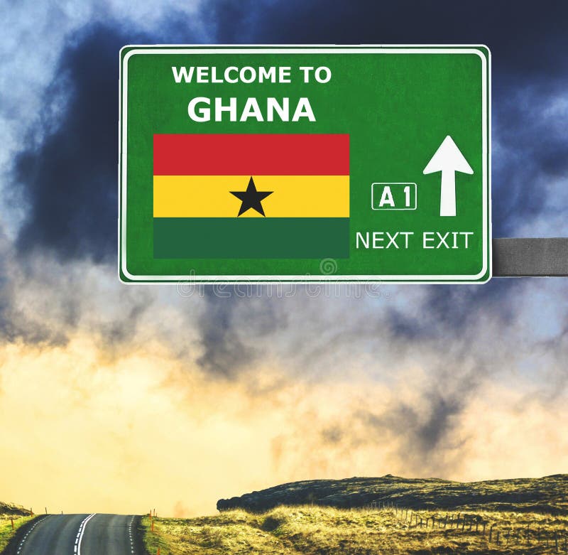 Ghana Road Sign Against Clear Blue Sky Stock Image - Image of message ...