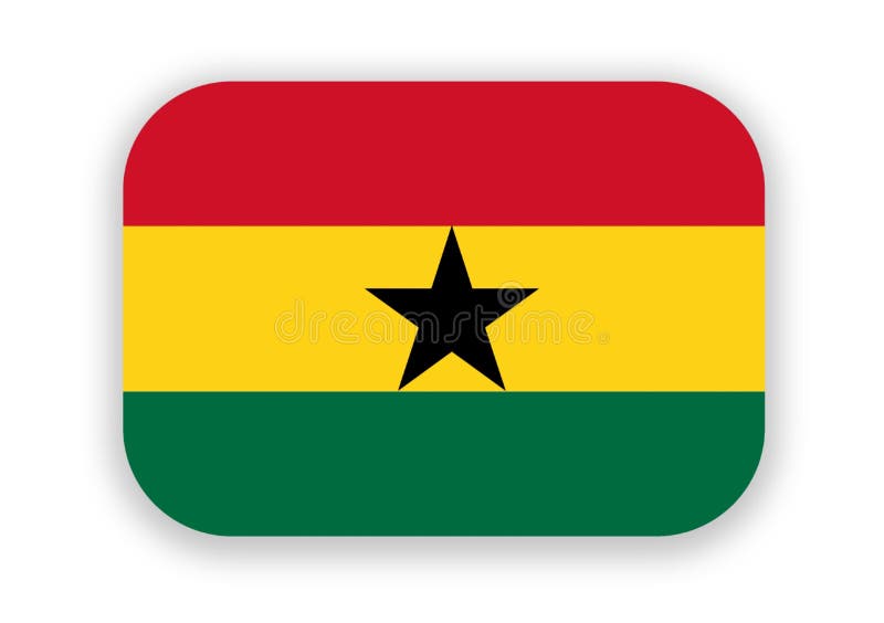 Ghana Rounded Rectangle Flag Icon with Shadow on White Background Stock ...