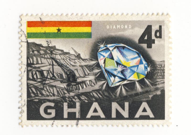 Ghana Stamp W/diamond and Mine Editorial Image - Image of artistic ...