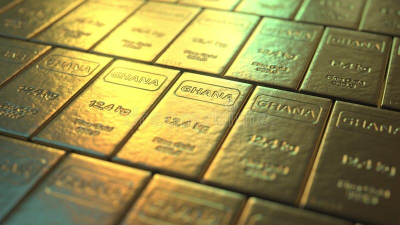 GHANA Text on Gold Bars. 3d Rendering Stock Illustration - Illustration ...
