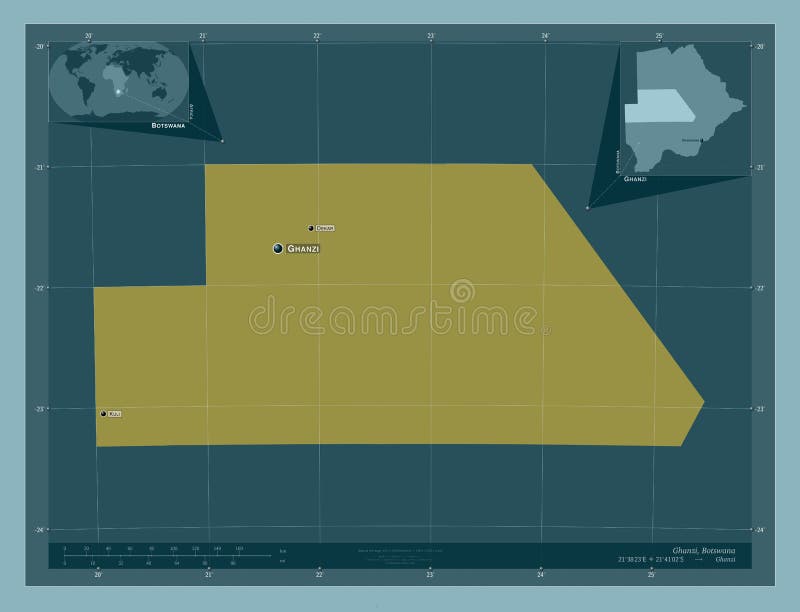 Ghanzi, Botswana. Solid. Labelled Points of Cities Stock Image - Image ...