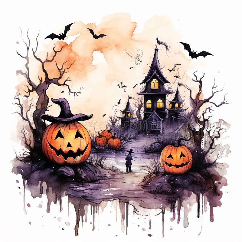 Ghastly Halloween Ghost with a Skeleton Stock Illustration ...