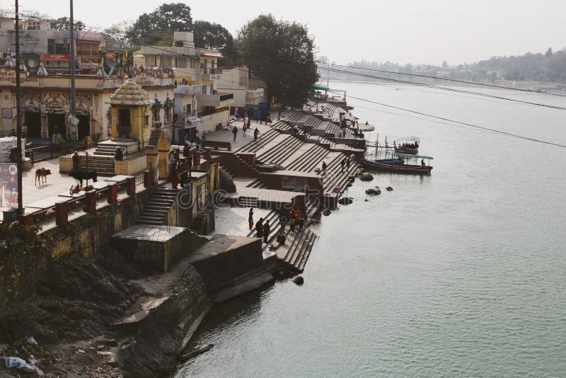 Panorama of Rishikesh Ghats on Ganges River Editorial Image - Image of ...