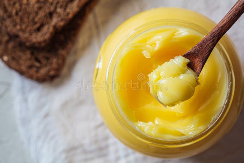 Ghee Butter in Glass Jar, Top View Stock Photo - Image of ghee, food ...