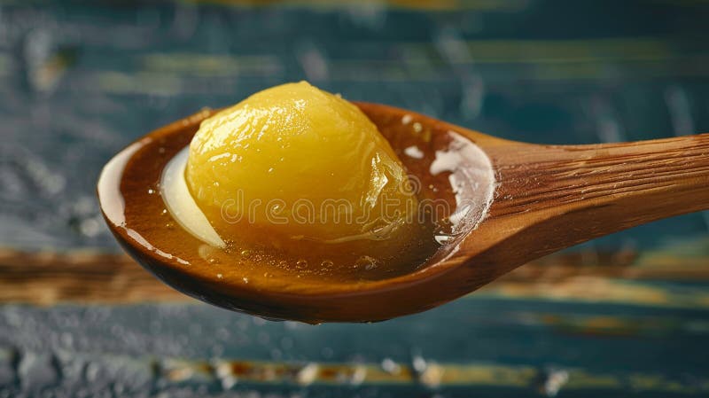 Ghee in a Wooden Spoon Close-up Stock Photo - Image of desi, glass ...