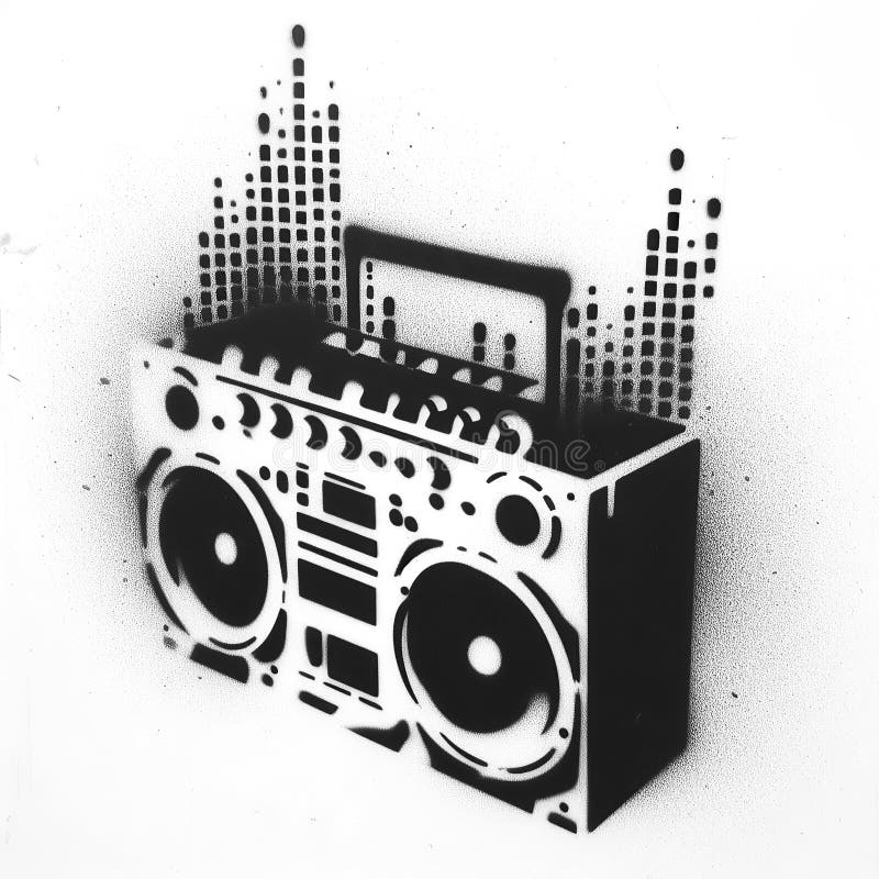 Ghettoblaster Graffiti Stencil-art Sprayed in Black Over White Stock ...