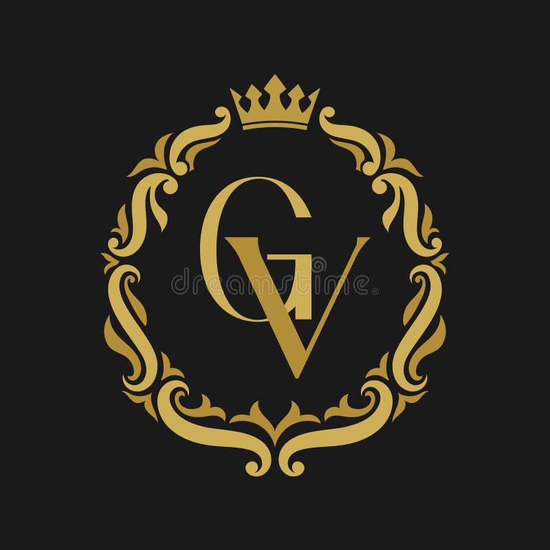 GV Letter Gold Floral Vintage Logo Template. Stock Vector ...