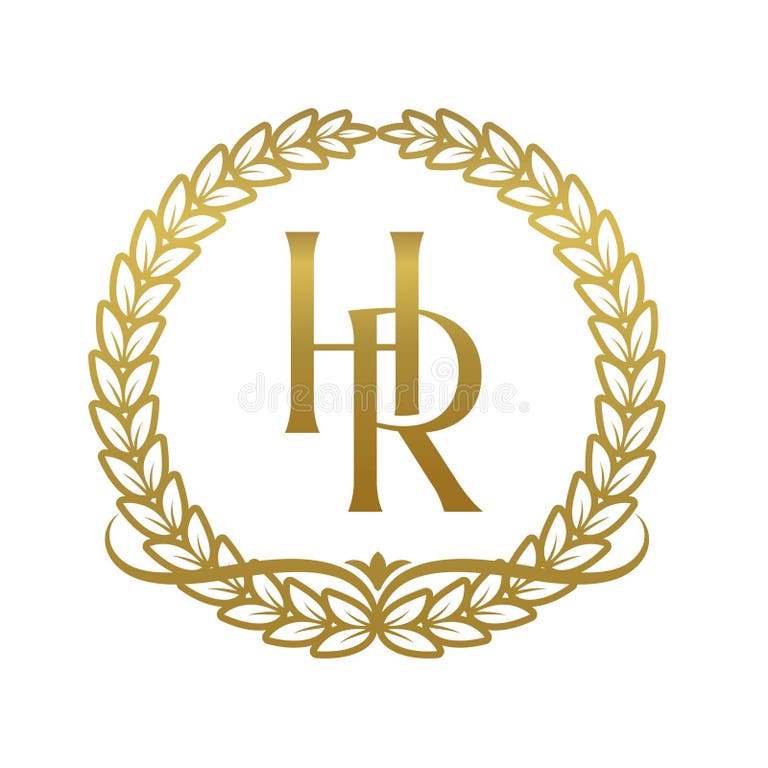 HR Letter Logo with Gold Laurel Wreath. Stock Vector - Illustration of ...