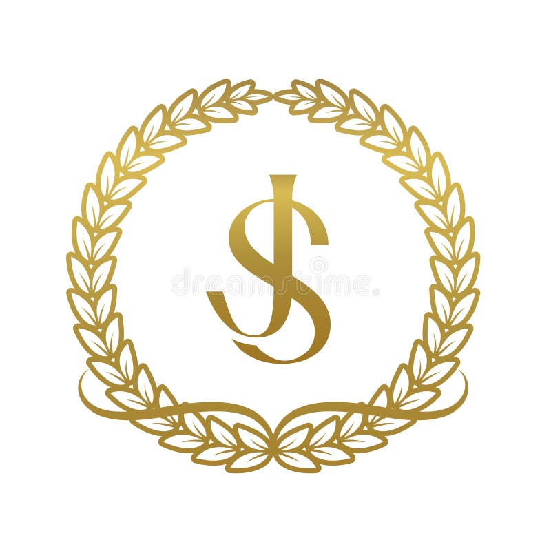 JS Letter Logo with Gold Laurel Wreath. Stock Vector - Illustration of ...