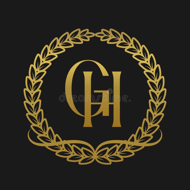 GH Letter Logo with Gold Laurel Wreath. Stock Vector - Illustration of ...
