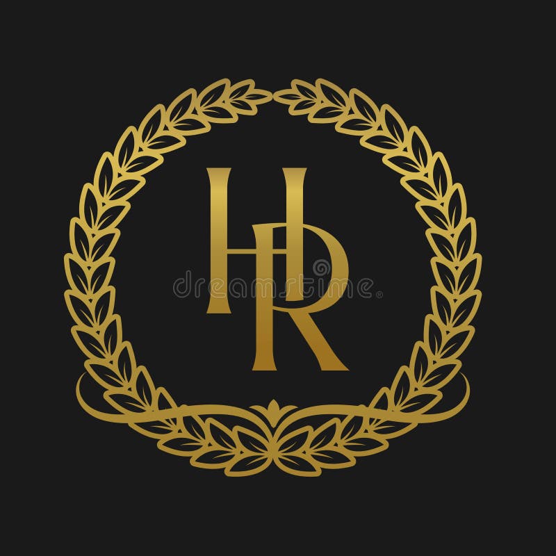 HR Letter Logo with Gold Laurel Wreath. Stock Vector - Illustration of ...