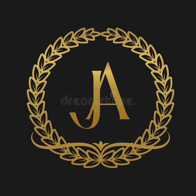 JA Letter Logo with Gold Laurel Wreath. Stock Vector - Illustration of ...