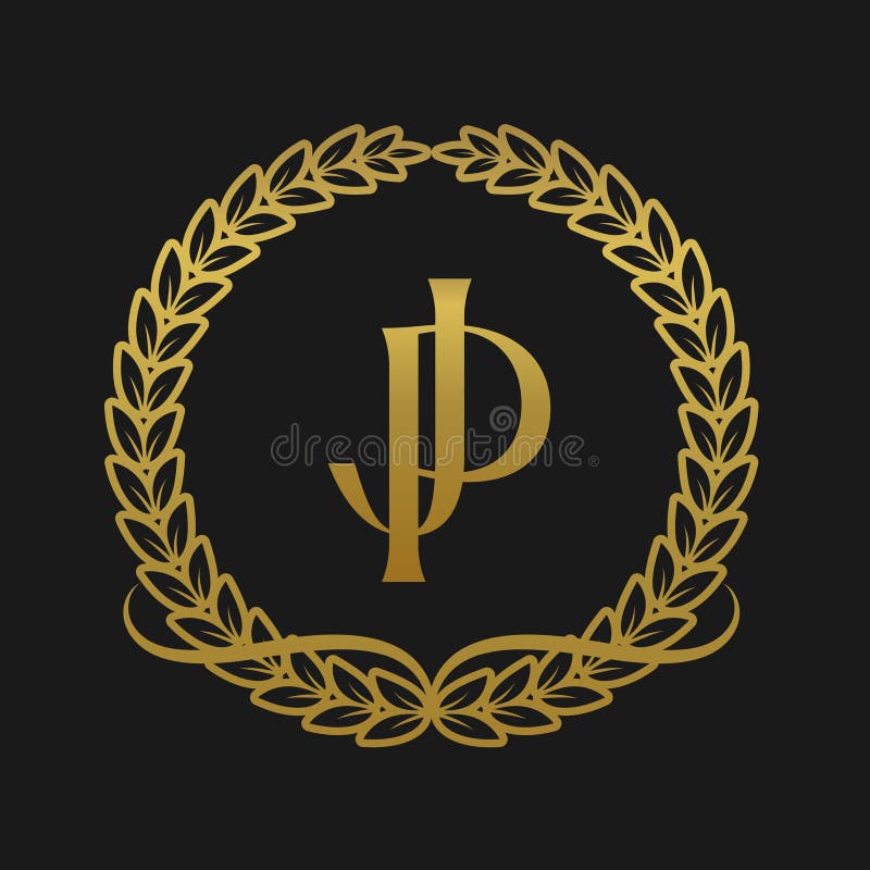 JP Letter Logo with Gold Laurel Wreath. Stock Vector - Illustration of ...