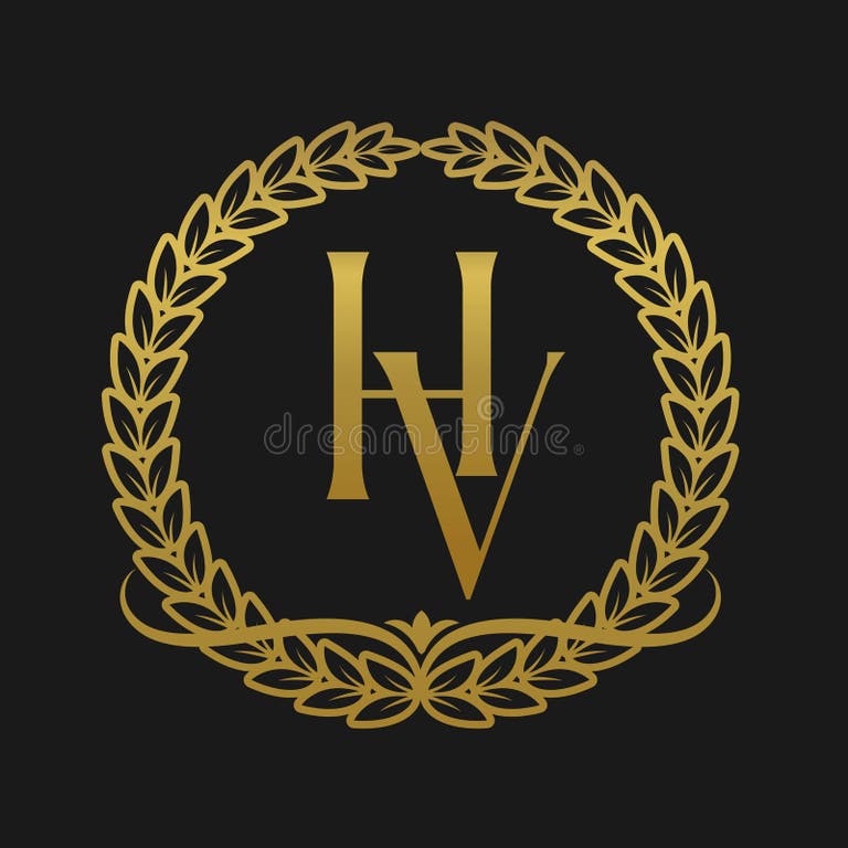 HV Letter Logo with Gold Laurel Wreath. Stock Vector - Illustration of ...