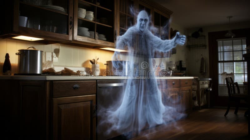 Creepy Genie Ghost Haunting Kitchen - Ultra Realistic Photo Stock ...