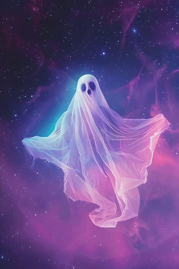 A Ghost Against a Starry Night Sky, Halloween Stock Illustration ...