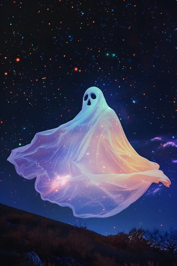 A Ghost Against a Starry Night Sky, Halloween Stock Illustration ...