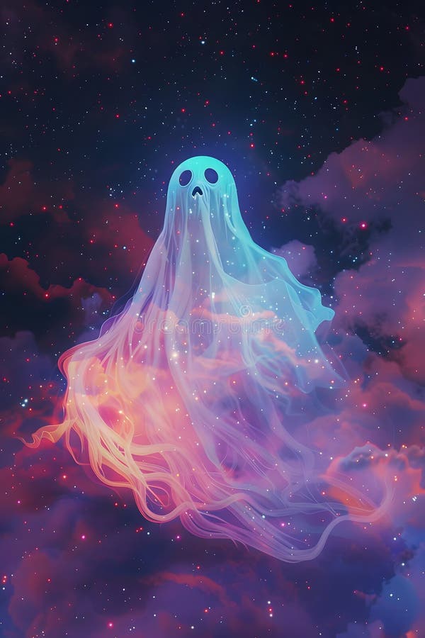 A Ghost Against a Starry Night Sky, Halloween Stock Illustration ...