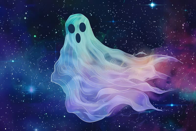 A Ghost Against a Starry Night Sky, Halloween Stock Illustration ...