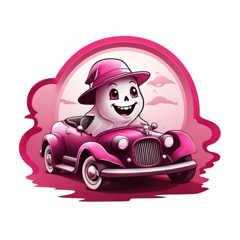 Ghost in a Big Vintage Pink Car Stock Photo - Illustration of cartoon ...