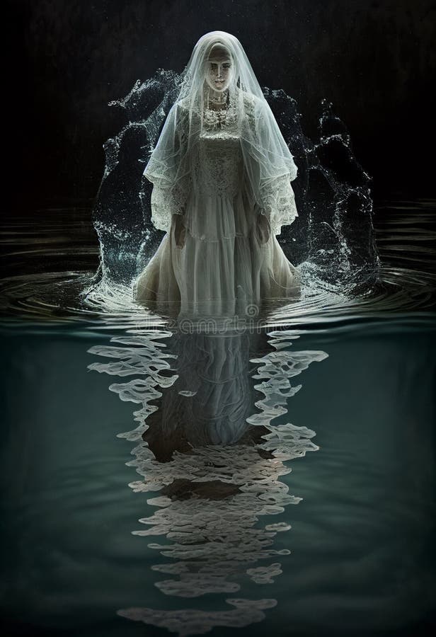 The Ghost of the Bride Emerges from the Water. AI Generated Stock ...
