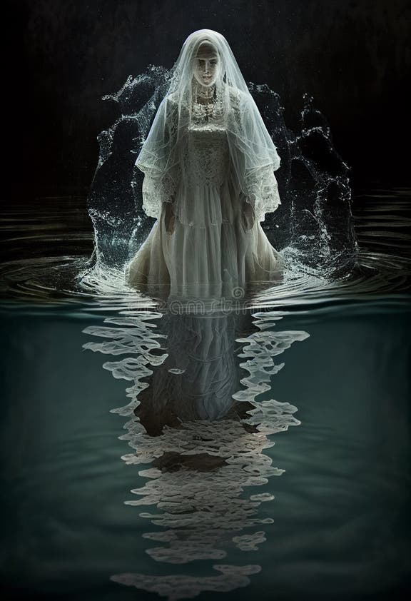 The Ghost of the Bride Emerges from the Water. AI Generated Stock ...