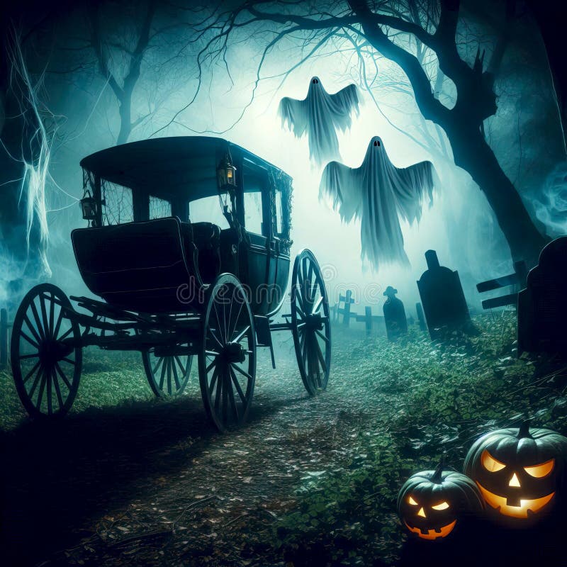 Ghost Carriage Against the Backdrop of an Enchanted Forest. Moonlight ...
