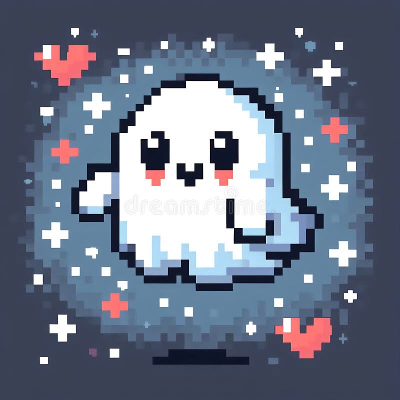 Ghost Cartoon Character, Pixel Art Stock Illustration - Illustration of ...