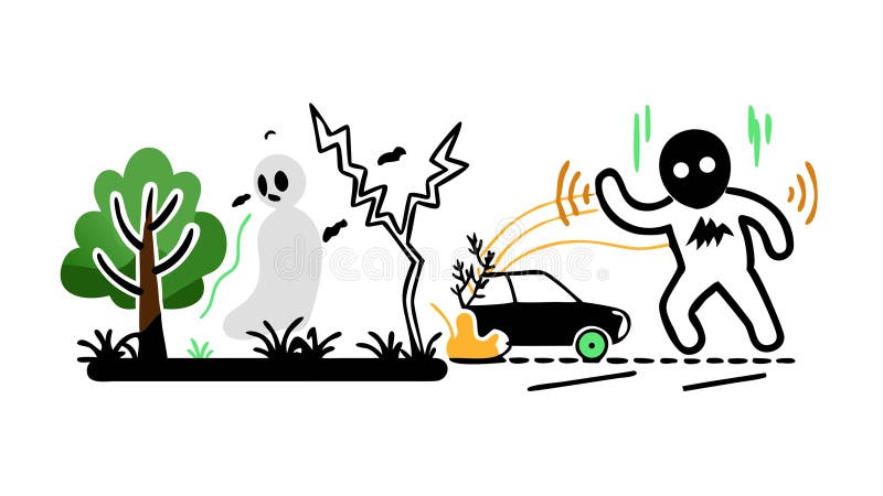 Ghost Causing a Car To Swerve, Paranormal Hazard Vector, Vector Design ...
