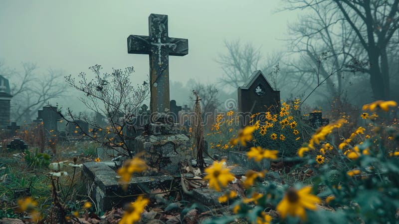 A Ghost Cemetery Filled with Fear of Crosses and Graves in the Dark ...
