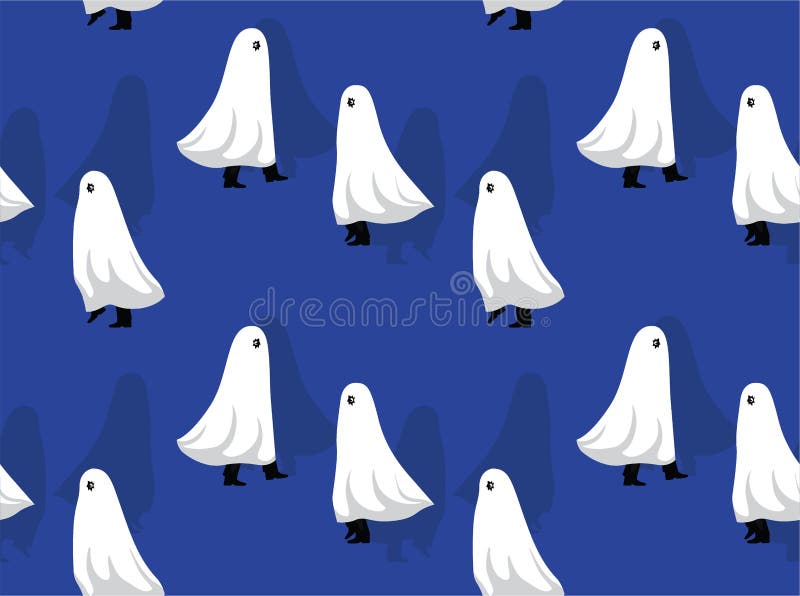 White Ghost Side Walking Halloween Character Set Vector Seamless ...