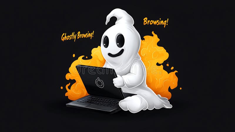 Ghost Character Using Laptop in Digital Art Stock Illustration ...