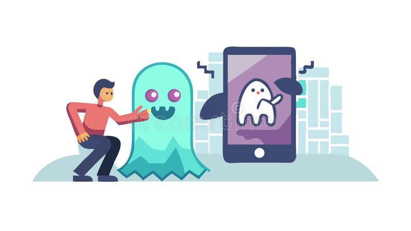 Ghost Chasing Phone Fun Scene, Vector Design Generative AI Stock Vector ...