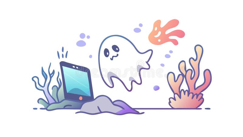 Ghost with Computer in Ocean, Vector Design Generative AI Stock Vector ...