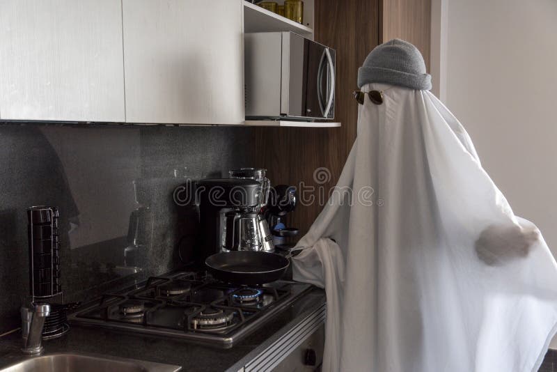 Ghost Cooking in a Kitchen, Modern Kitchen, Ghost White Sheet, Mexico ...