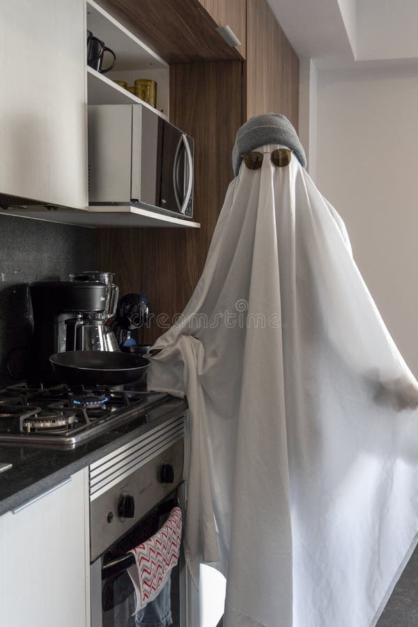 Ghost Cooking in a Kitchen, Modern Kitchen, Ghost White Sheet, Mexico ...