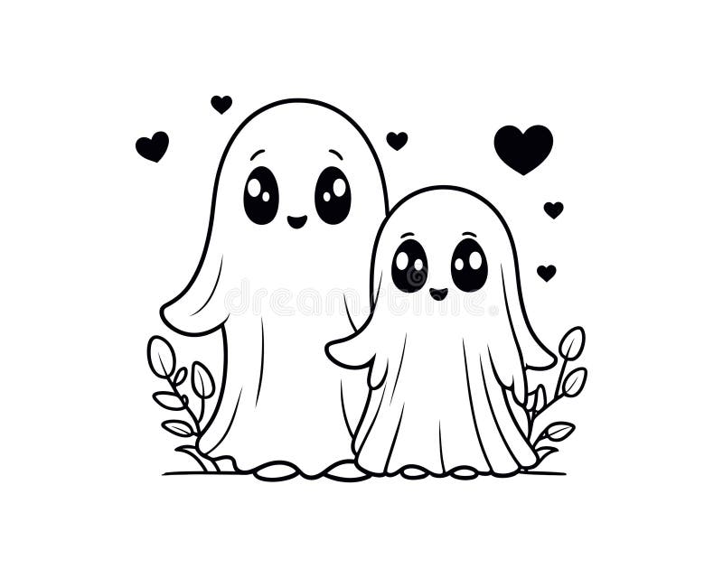 Cute Ghost Couple Hearts, Baby Ghost, Boy and Girl, Holloween ...