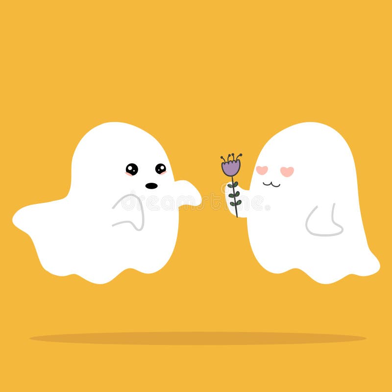 Ghost Couple Love with Flower Stock Vector - Illustration of funny ...