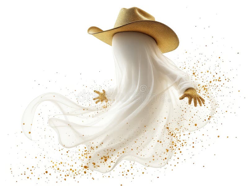 Ghost with a Cowboy Hat and a Hand Raised Stock Image - Image of ...