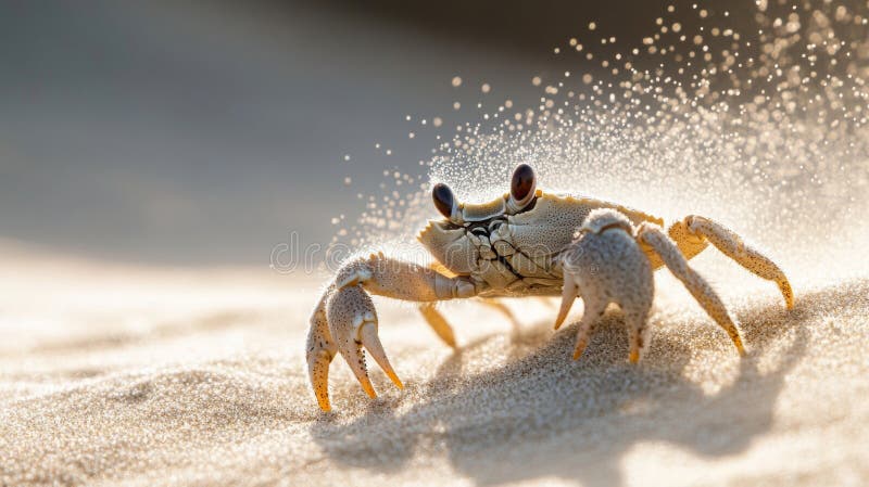 Ghost Crab Digging and Throwing Sand in the Air, Creating a Beautiful ...