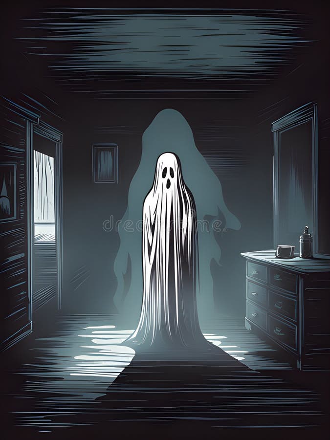 Ghost Man in the Dark Room, Ai Generated Stock Illustration ...