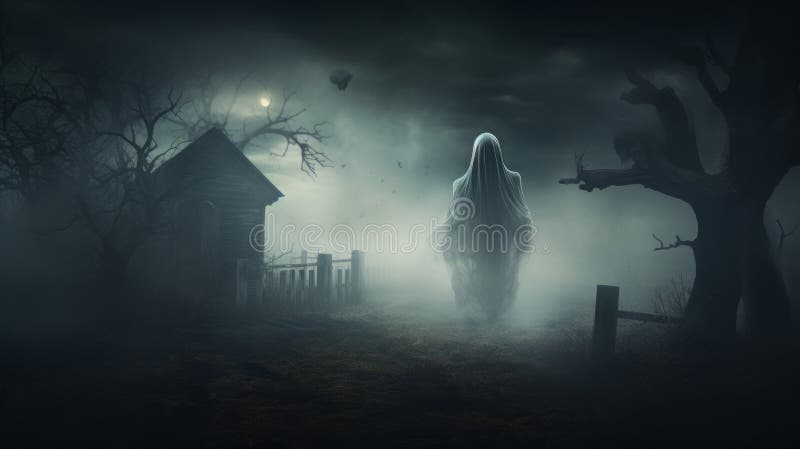 Eerie Spectral Ghost Haunting a Dark Foggy Night Stock Illustration ...
