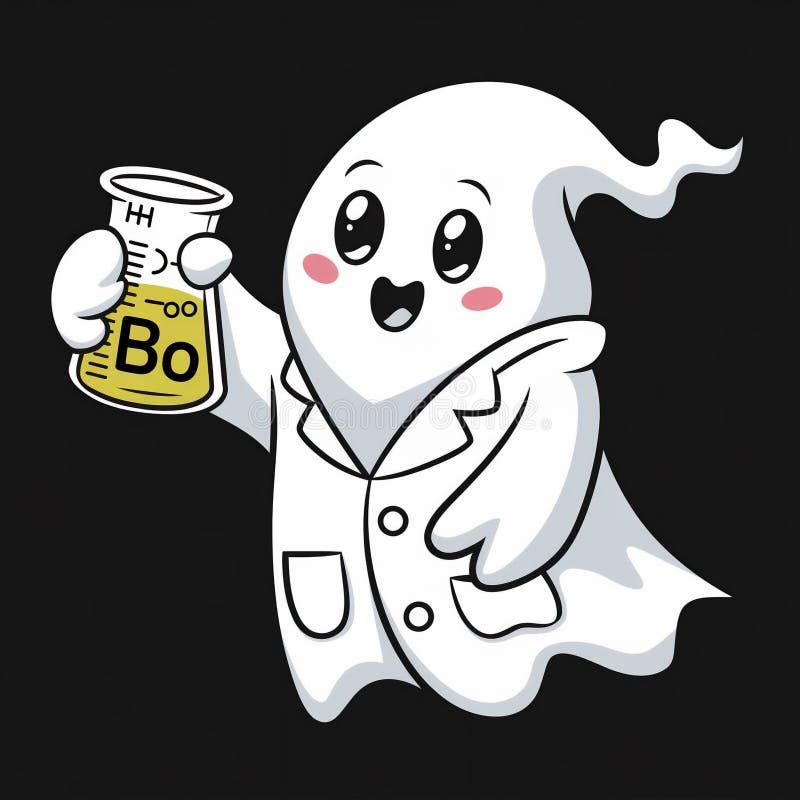 Ghost Dressed in a Lab Coat Holds a Beaker Filled with a Bo Liquid ...