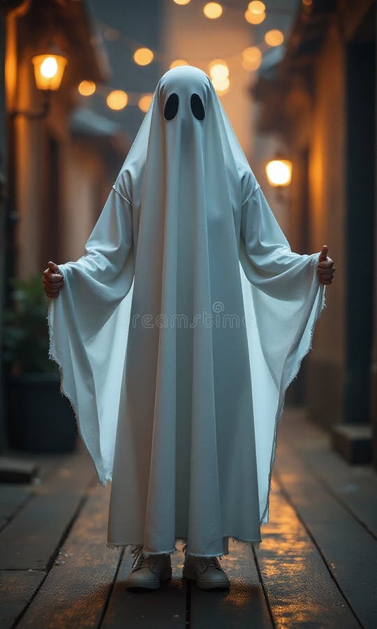 Ghost, Ethereal Apparition, Floating Specter, White Sheet Costume Stock ...