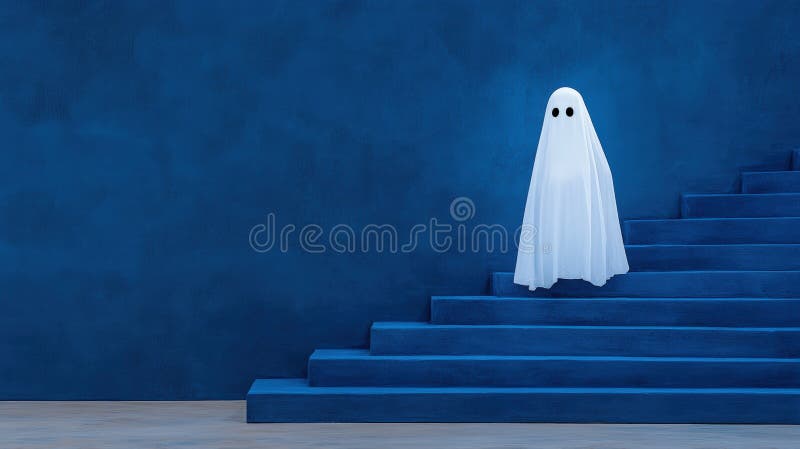 Ghost Figure on Blue Stairs Minimalist Design Spooky Atmosphere Stock ...